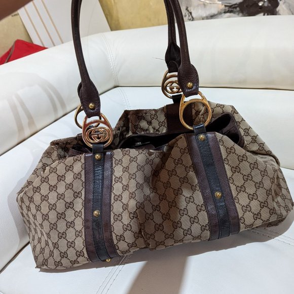 Gucci | Bags | Gucci Canvas Tote Bag With Leather Details | Poshmark